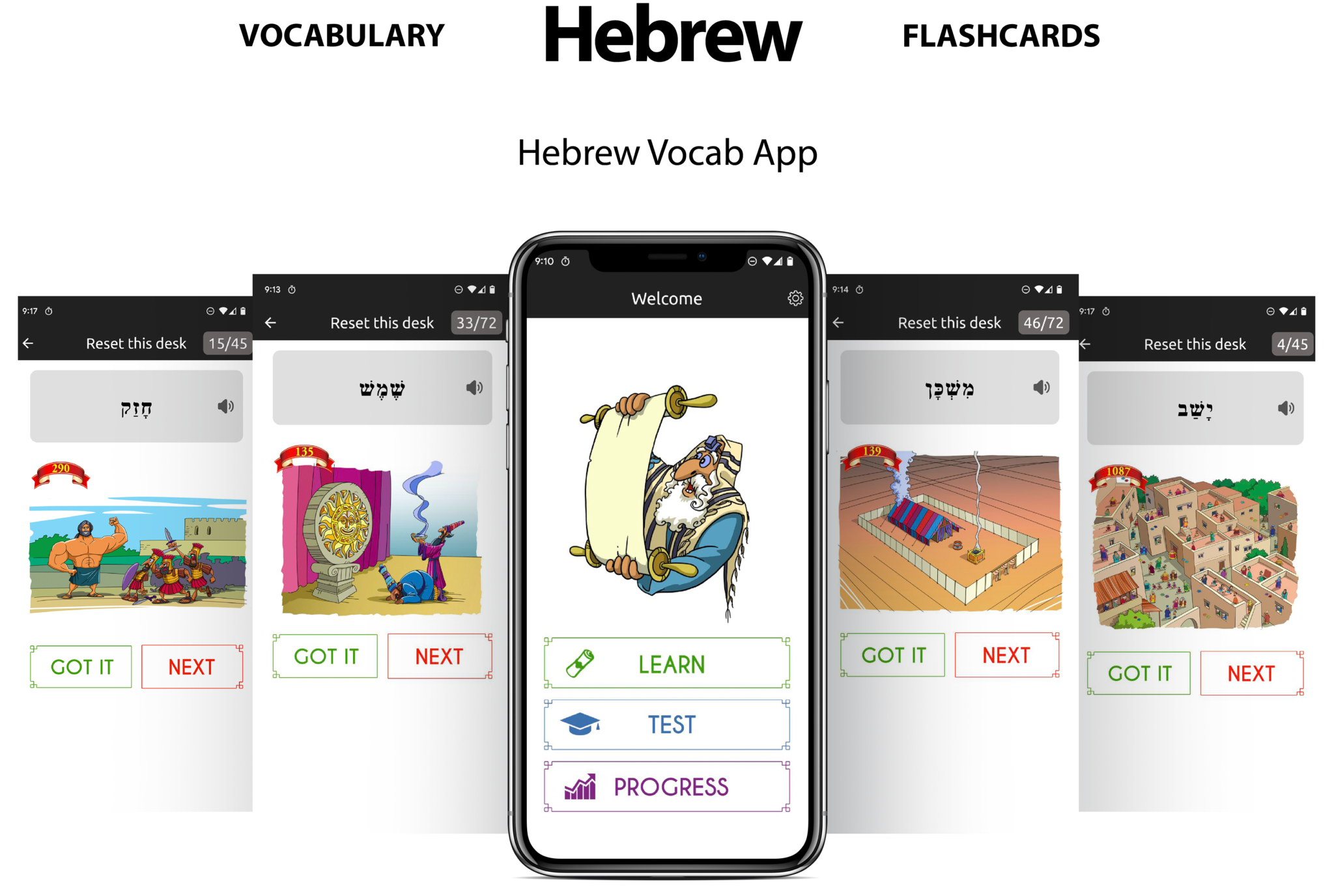 Hebrew Flashcards App - Learn Hebrew Vocabulary